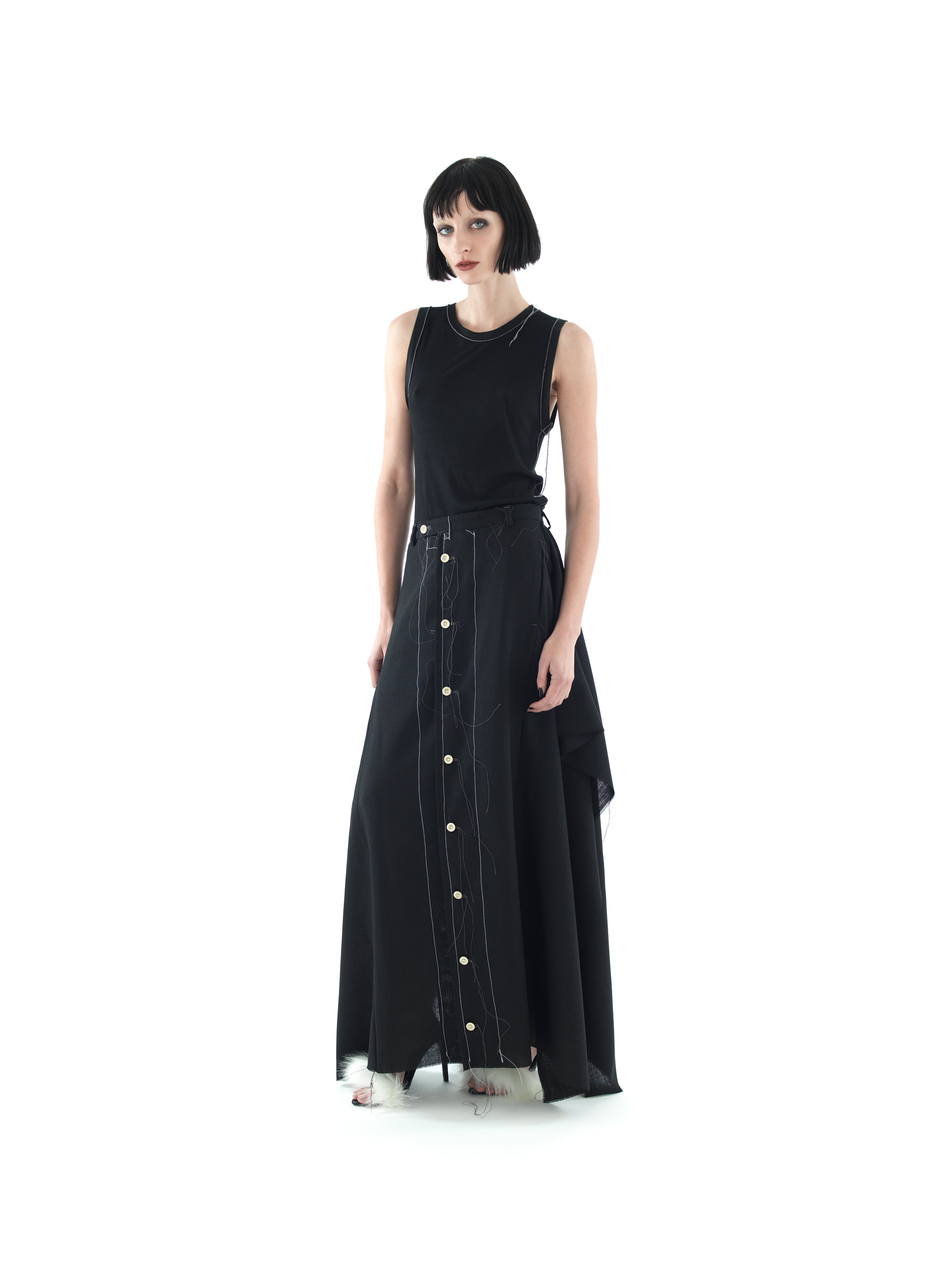 PRE ORDER, TAILORED TENT SKIRT IN BASKET WEAVE CREPE WOOL VOILE — BLAC ...